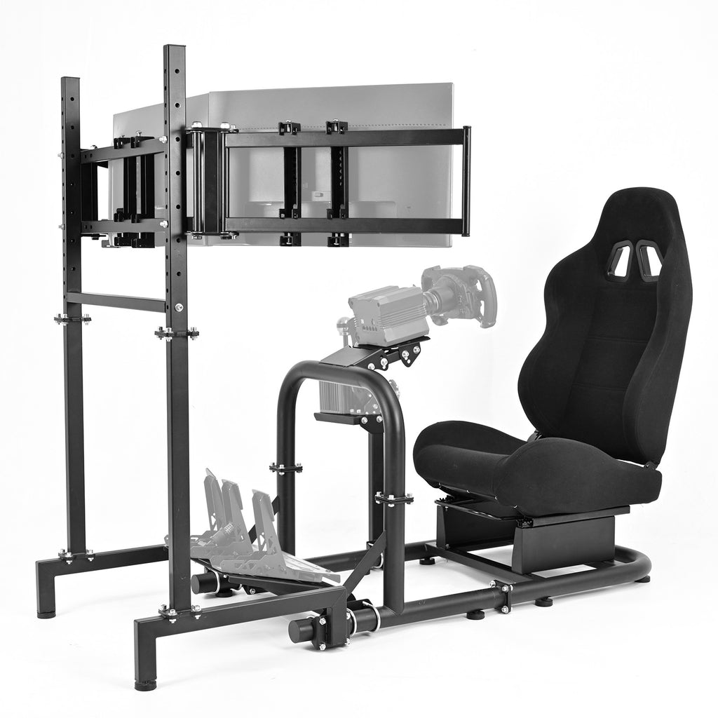 Marada Racing Simulator Cockpit with Triple Monitor Stand & Black Seat