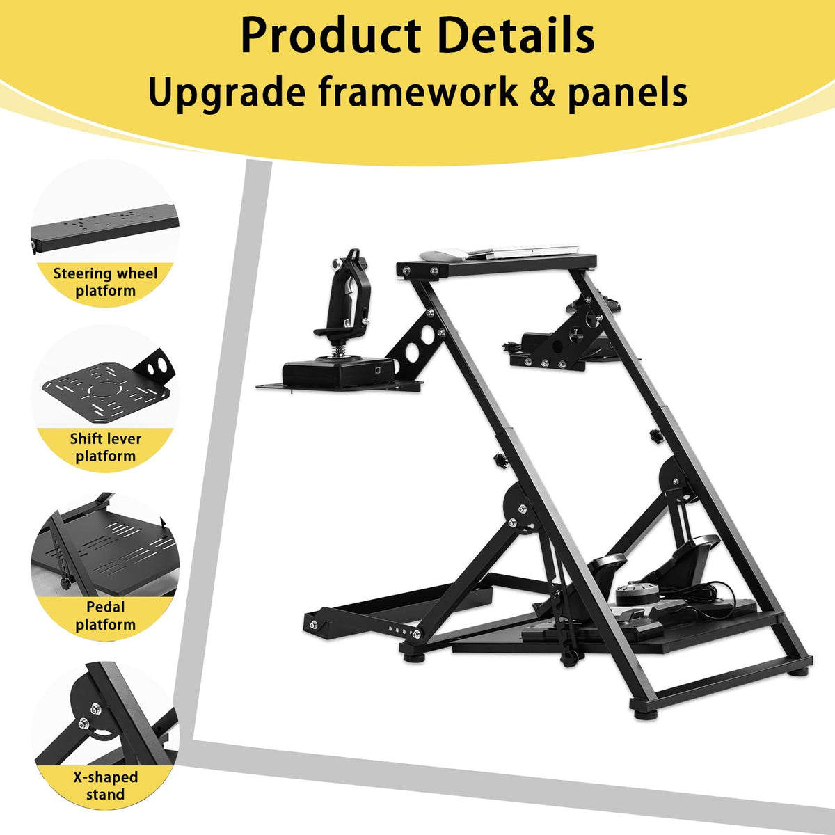 Marada Foldable Racing Wheel Stand Flight Sim Cockpit Compatible with