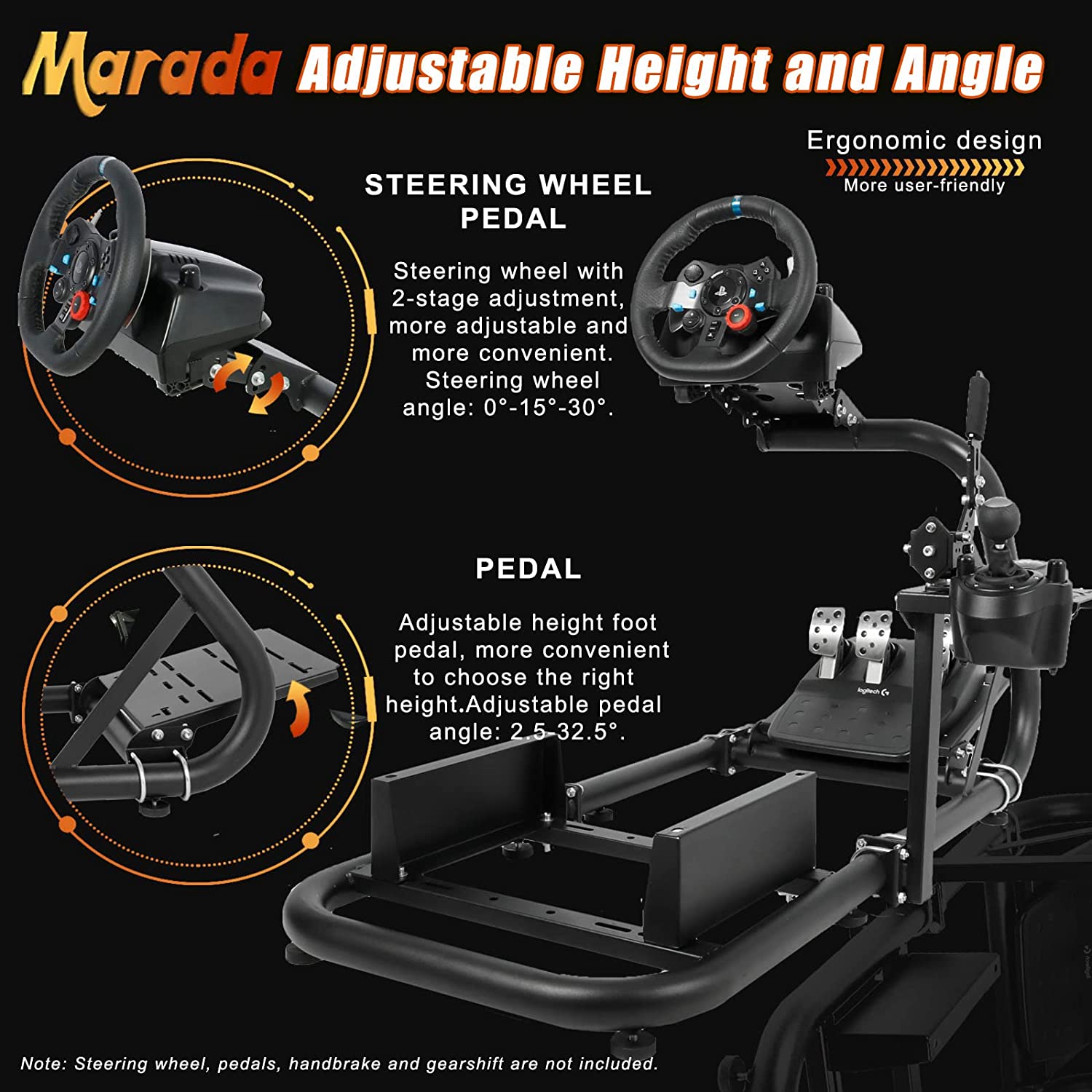 Marada Racing Simulator Frame Adjustable Wheel Stand Round Tube Upgrad